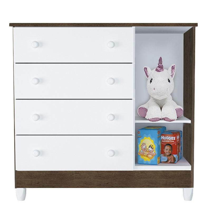 Cômoda e Guarda Roupa Infantil Ariel 3 Portas Branco Acetinado ...