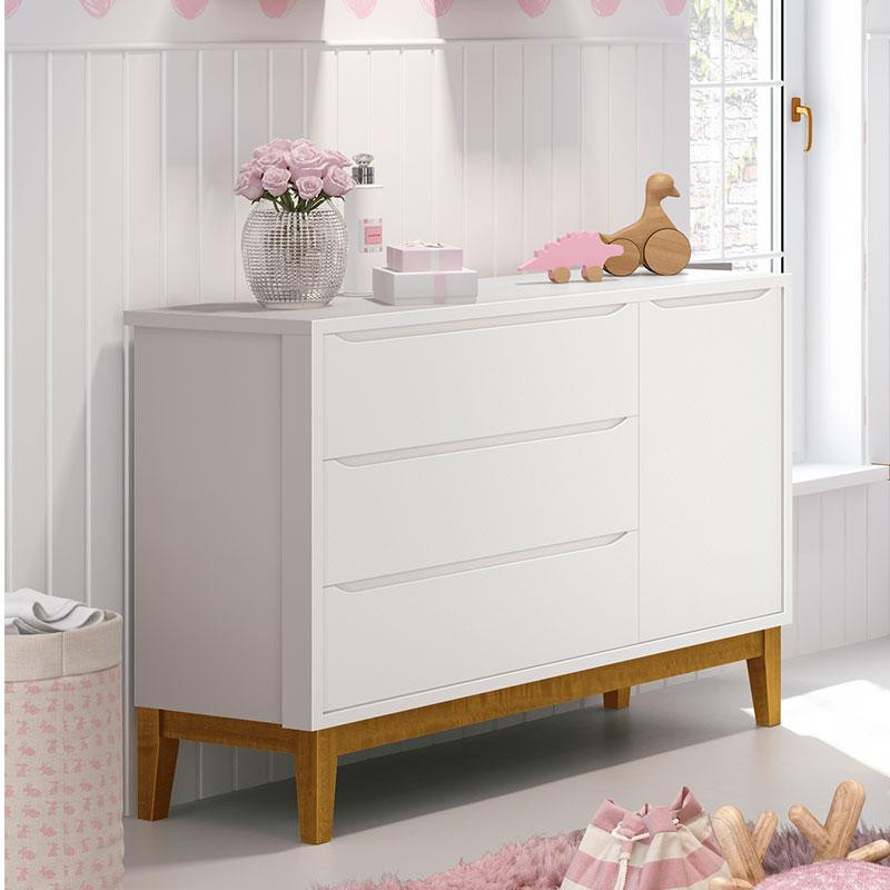 Cômoda Infantil New Classic Branco com Pés Madeira – Reller.
